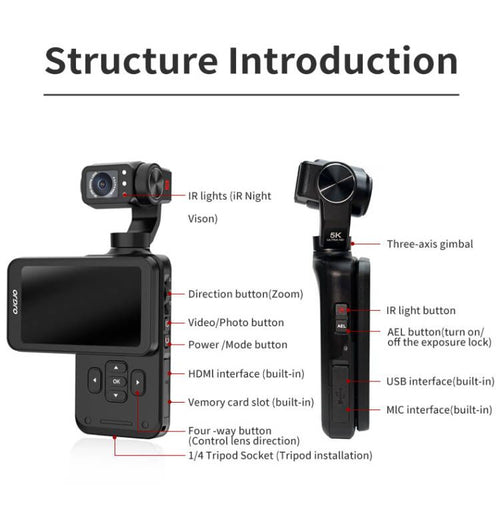 ORDRO M5 Pocket Gimbal Camera – 5K Stabilized Vlog Camera with Night Vision – Ordro