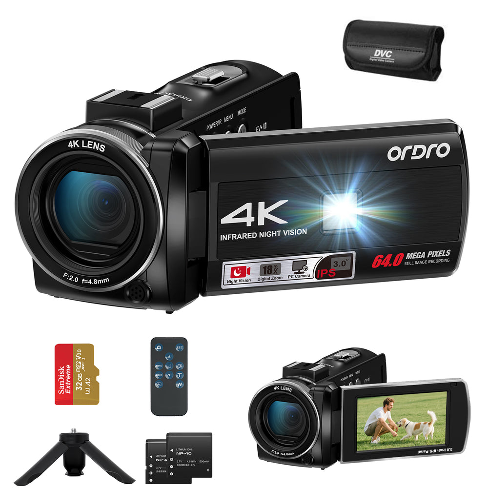 ORDRO 4K 30FPS Video Camera 64MP Photo 3” 270° Screen Digital Camcorde ...